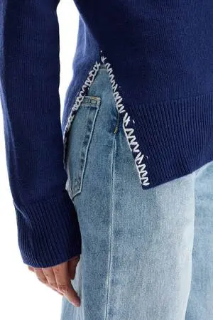 Marni Button-up Knit Cardigan With V-neck And Contrast Stitching - Blue