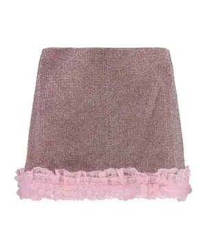 SELF-PORTRAIT Embellished Chainmail Mini Skirt With Ruffle Trim - Pink