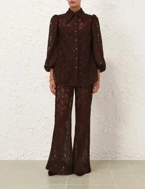 Zimmermann Illustration Lace Flared Pants - Chocolate