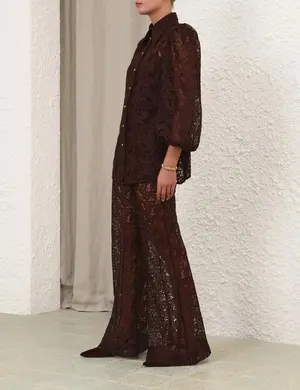 Zimmermann Illustration Lace Flared Pants - Chocolate