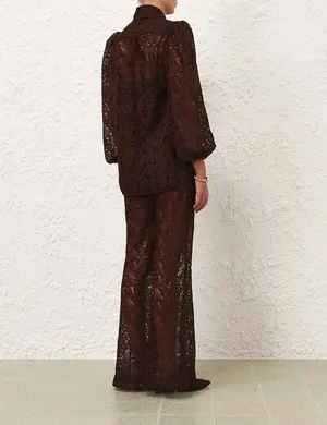 Zimmermann Illustration Lace Flared Pants - Chocolate