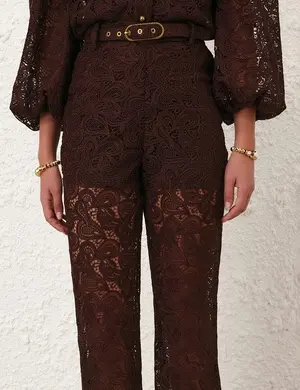 Zimmermann Illustration Lace Flared Pants - Chocolate