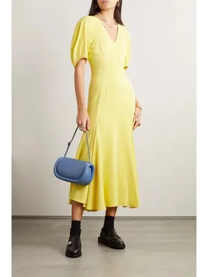 Marni V-neck Puff Sleeve Midi Dress