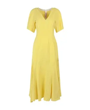 Marni V-neck Puff Sleeve Midi Dress