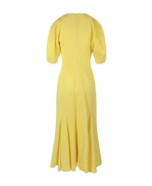 Marni V-neck Puff Sleeve Midi Dress