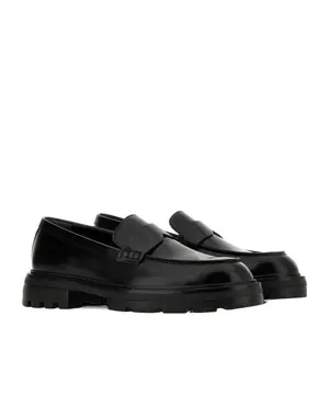 Hogan Round Toe Loafers With Signature Split-sole - Black