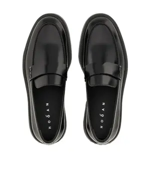 Hogan Round Toe Loafers With Signature Split-sole - Black
