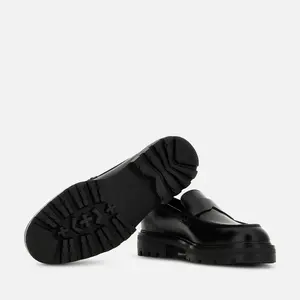 Hogan Round Toe Loafers With Signature Split-sole - Black