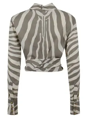 Balmain Zebra Print Cropped Shirt With Adjustable Waist Tie - No