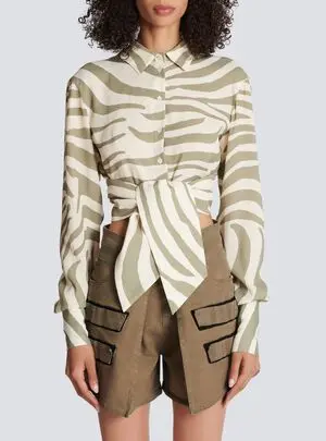 Balmain Zebra Print Cropped Shirt With Adjustable Waist Tie - No