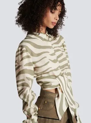 Balmain Zebra Print Cropped Shirt With Adjustable Waist Tie