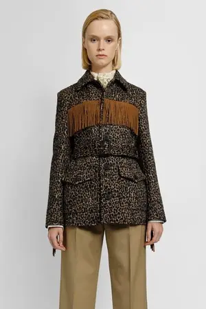 Saint Laurent Leopard Print Fringed Jacket