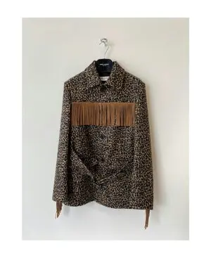 Saint Laurent Leopard Print Fringed Jacket