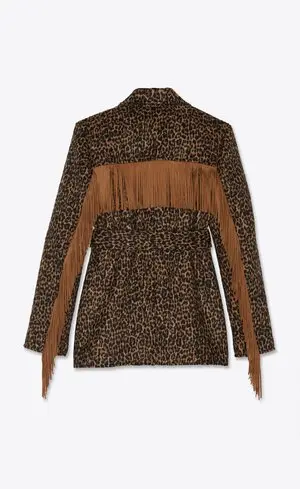 Saint Laurent Leopard Print Fringed Jacket