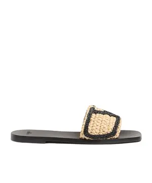 Valentino Garavani Vlogo Raffia Slip-on Sandals - Black