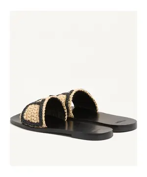 Valentino Garavani Vlogo Raffia Slip-on Sandals - Black