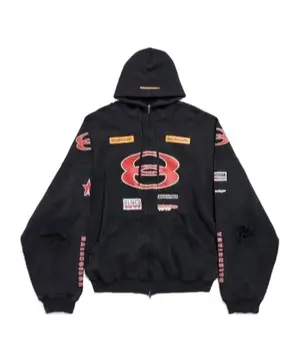 Balenciaga Sponsor Logos Full Zip Hoodie - Black