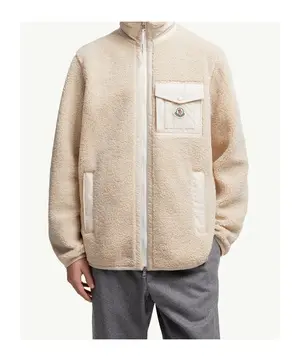 Moncler Teddy Zip-up Fleece Jacket - Light Beige