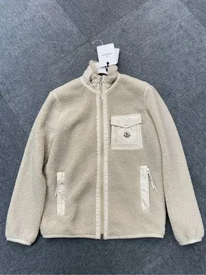 Moncler Teddy Zip-up Fleece Jacket - Light Beige