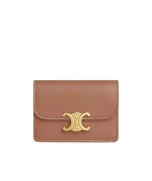 Celine Card Holder Triomphe In Shiny Calfskin - Brown
