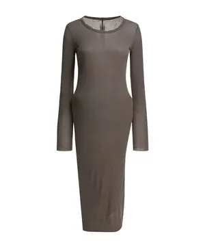 Rick Owens Cotton Midi Dress With Round Neckline And Piping - Brown