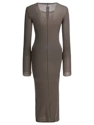 Rick Owens Cotton Midi Dress With Round Neckline And Piping - Brown