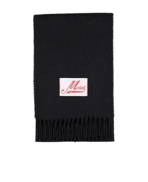 Marni Logo Patch Fringed Scarf - Black