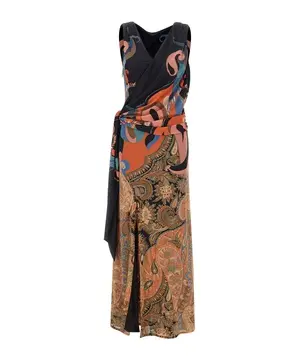 Etro Paisley Print V-neck Sleeveless Wrap Maxi Dress