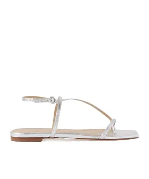 AeydĒ Square Toe Flat Sandals With Adjustable Strap - Silver