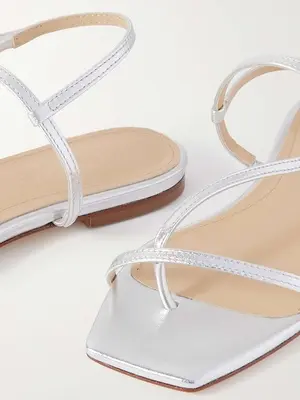 AeydĒ Square Toe Flat Sandals With Adjustable Strap - Silver