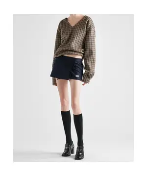 Prada V-neck Checked Pullover With Sleeve Logo Detail