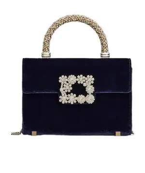 ROGER VIVIER Flower Strass Jewel Buckle Mini Clutch Bag - Black