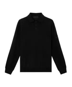 Stone Island Logo Patch Long Sleeved Polo Shirt - Black