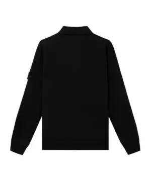 Stone Island Logo Patch Long Sleeved Polo Shirt - Black