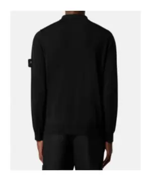 Stone Island Logo Patch Long Sleeved Polo Shirt - Black