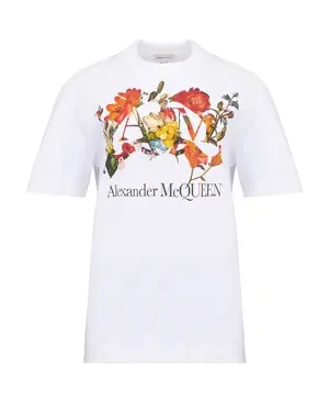 Alexander McQueen Dutch Flower Logo Print Crewneck T-shirt - White