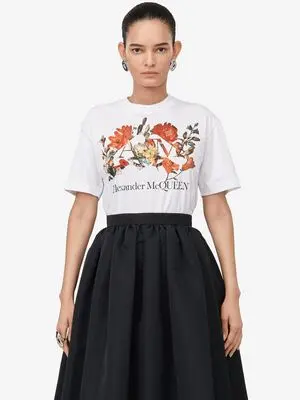 Alexander McQueen Dutch Flower Logo Print Crewneck T-shirt - White