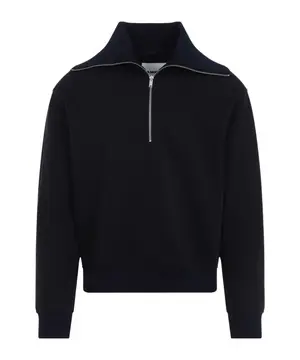 JIL SANDER Half Zip Logo Sweatshirt - Navy