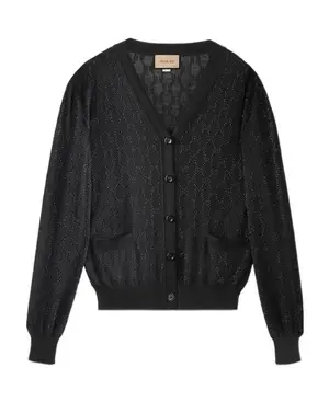 GUCCI Gucci V-Neck Knit Cardigan With GG Crystal Embroidery