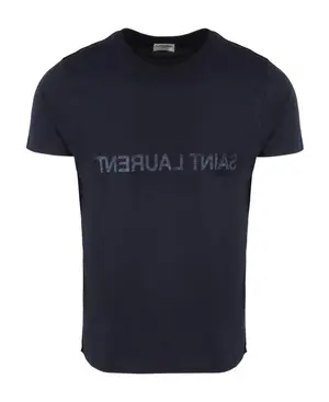 Saint Laurent Logo Printed Crewneck T-shirt - Blue
