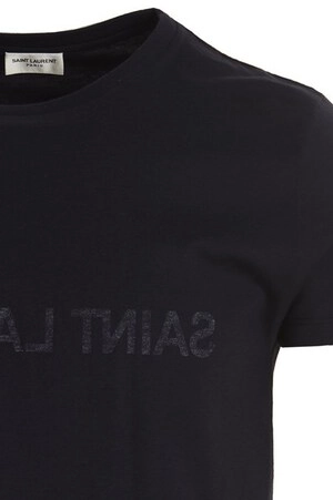 Saint Laurent Logo Printed Crewneck T-shirt - Blue