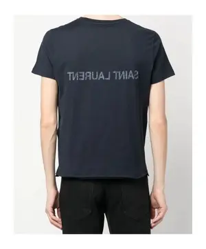 Saint Laurent Logo Printed Crewneck T-shirt - Blue