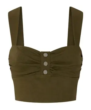 Pinko Button-detailed Cropped Top With Wide Straps - Verde
