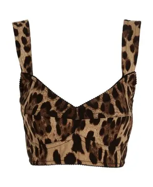Dolce & Gabbana Leopard Print Sweetheart Bustier Top - Brown