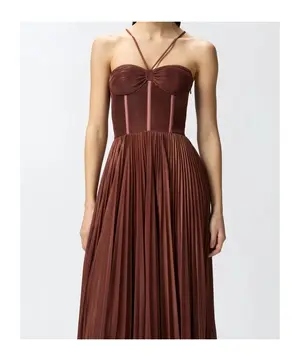 Pinko Maxi Dress With Pleated Skirt And Criss-cross Straps