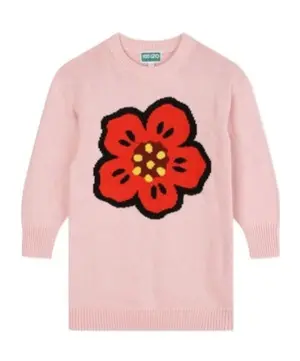 Kenzo Long-sleeved Ribbed Knit Dress With Logo Detail