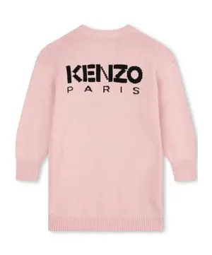 Kenzo Long-sleeved Ribbed Knit Dress With Logo Detail