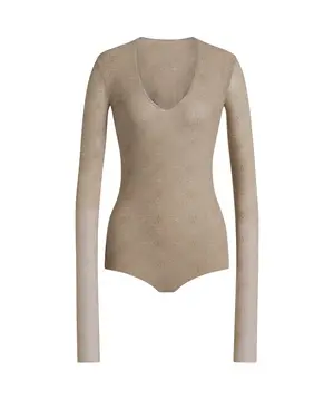 Alberta Ferretti Printed Tulle Bodysuit With Long Sleeves