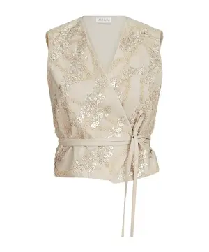 Brunello Cucinelli Sequined Wrap Vest - Beige