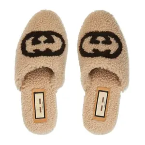 Gucci Interlocking G Shearling Flat Slippers